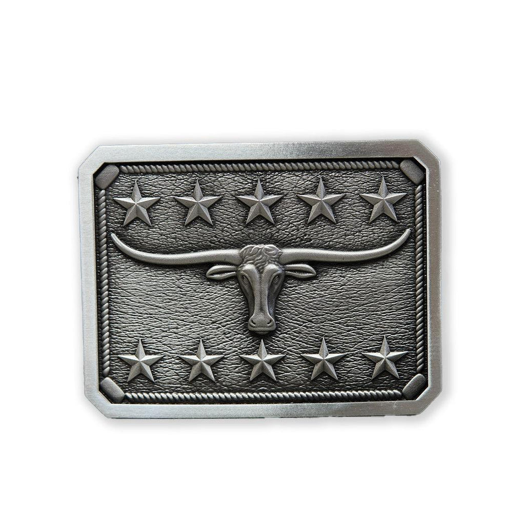 Custom Long Horn Design Belt Buckle | Buckingham Pewter