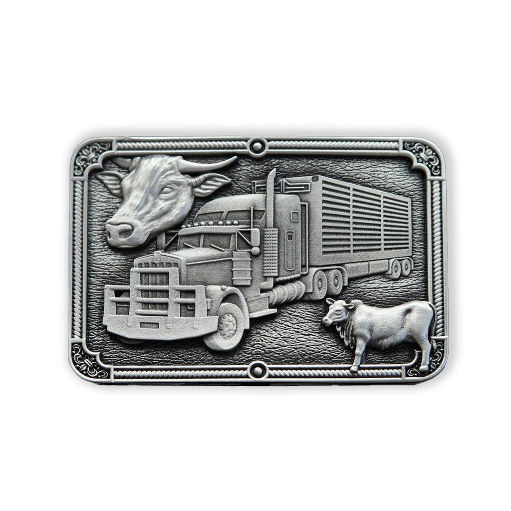 Rusty's Folly Cattle Truck Belt Buckle | Buckingham Pewter