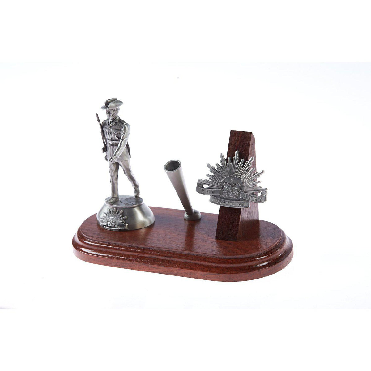 Rising Sun Desk Set with ANZAC Figurine Pen Holder – Buckingham Pewter